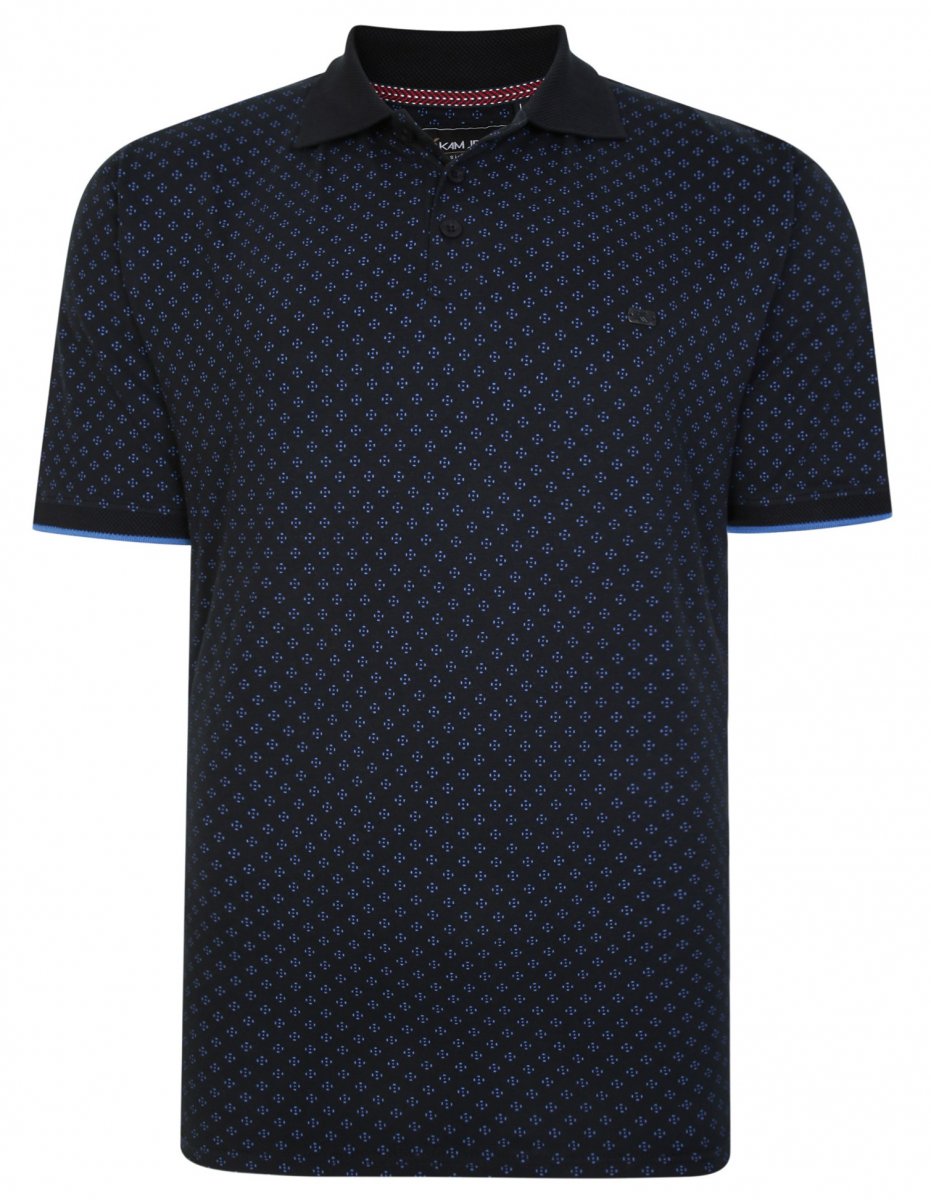 Polos en tallas grande Kam Jeans 5455 Dobby Print Polo Black ...